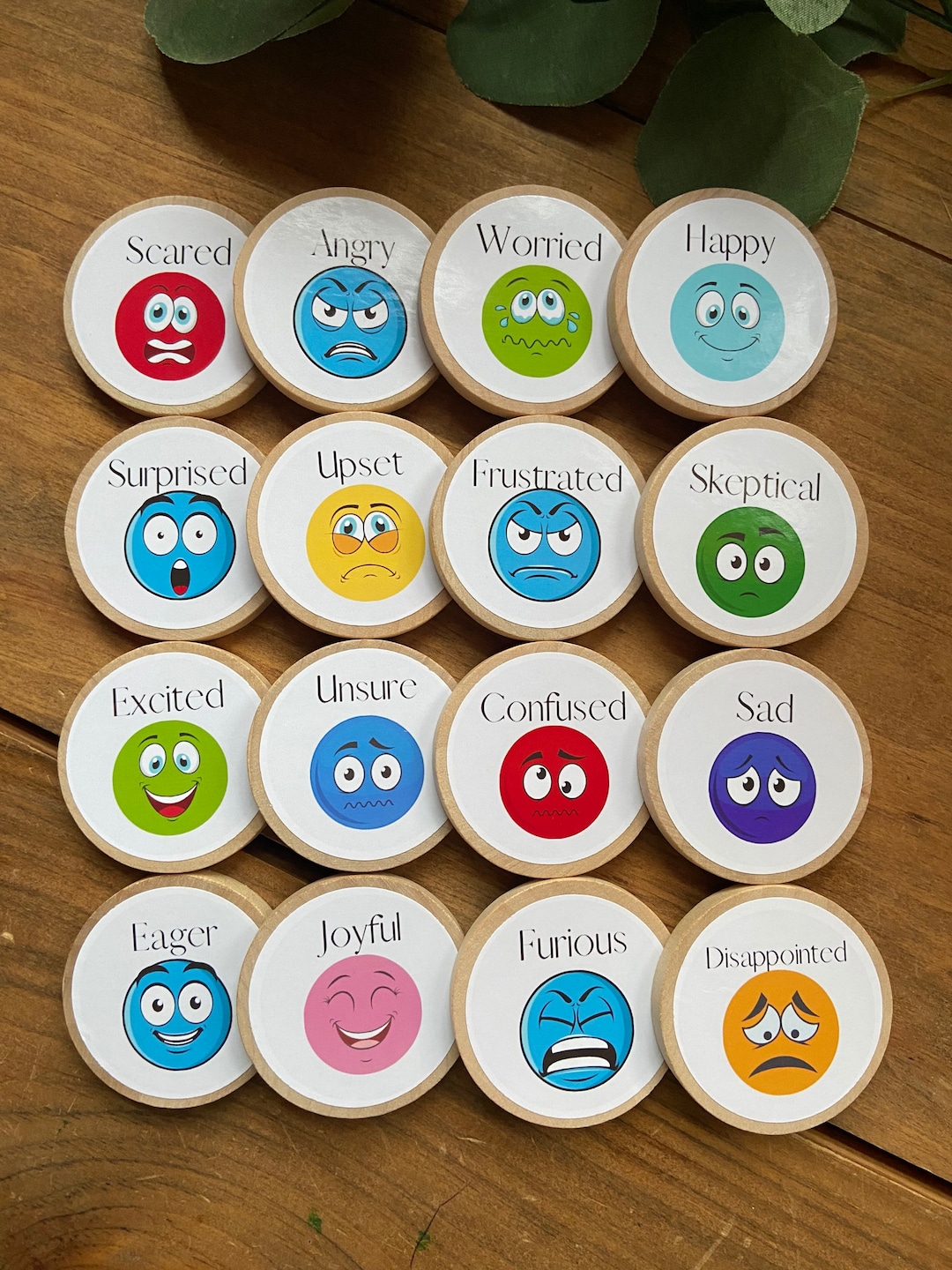 Wooden Emotions and Feelings Coins + Magnets for Learning-elementary ...