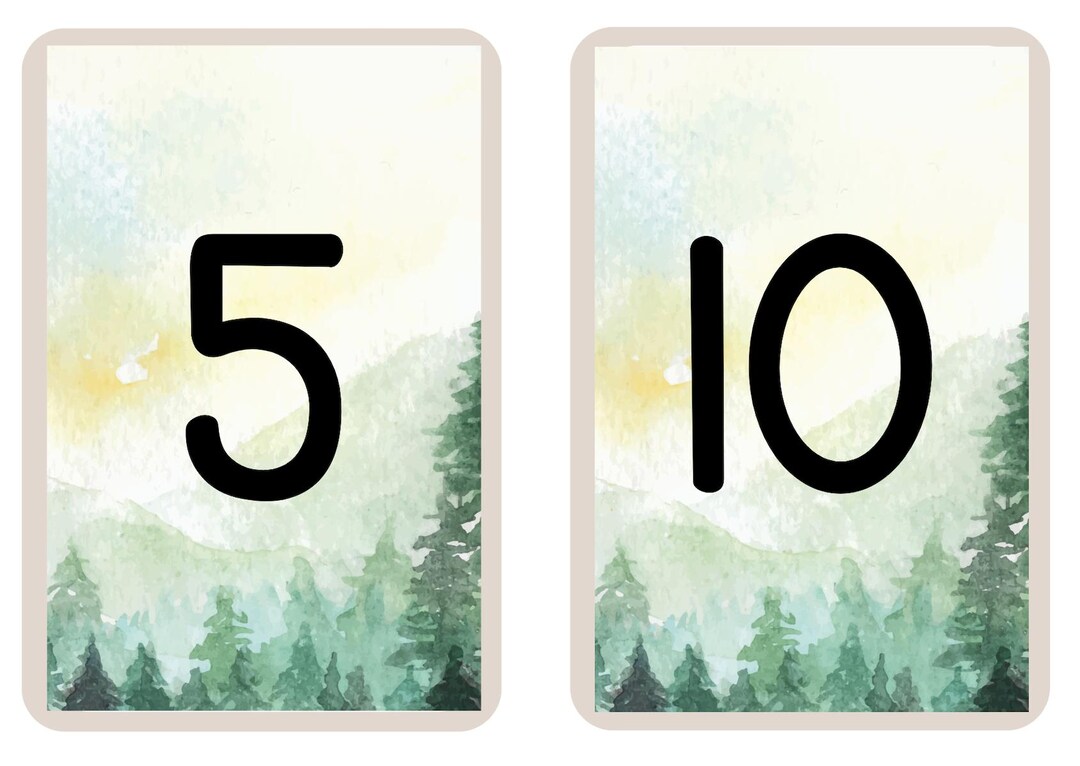 Counting by 5s Nature-themed Number Cards 5-120 - Watercolor Flashcards ...