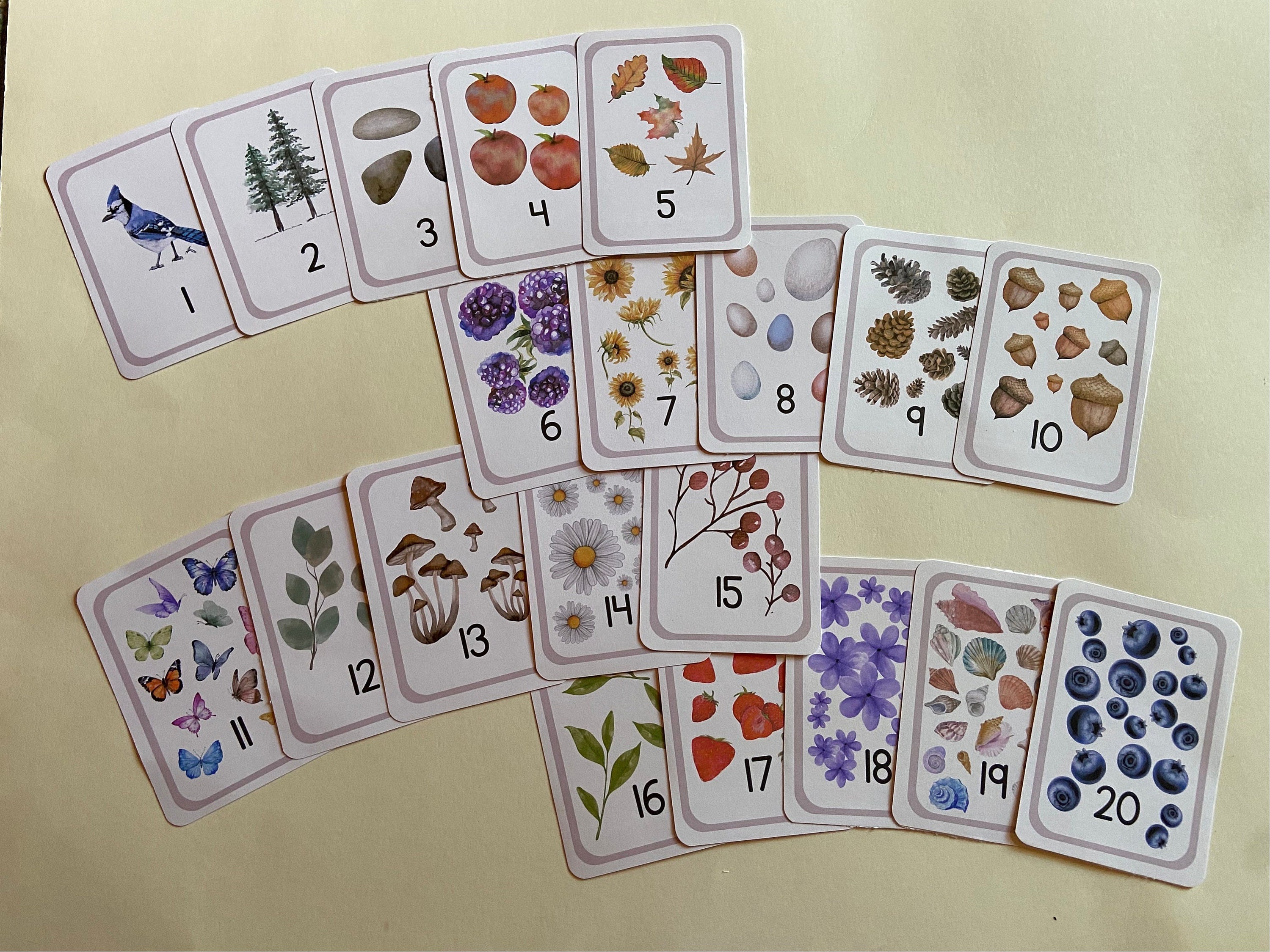 Nature-themed Counting Number Cards 1-20 -watercolor-style Flashcards ...