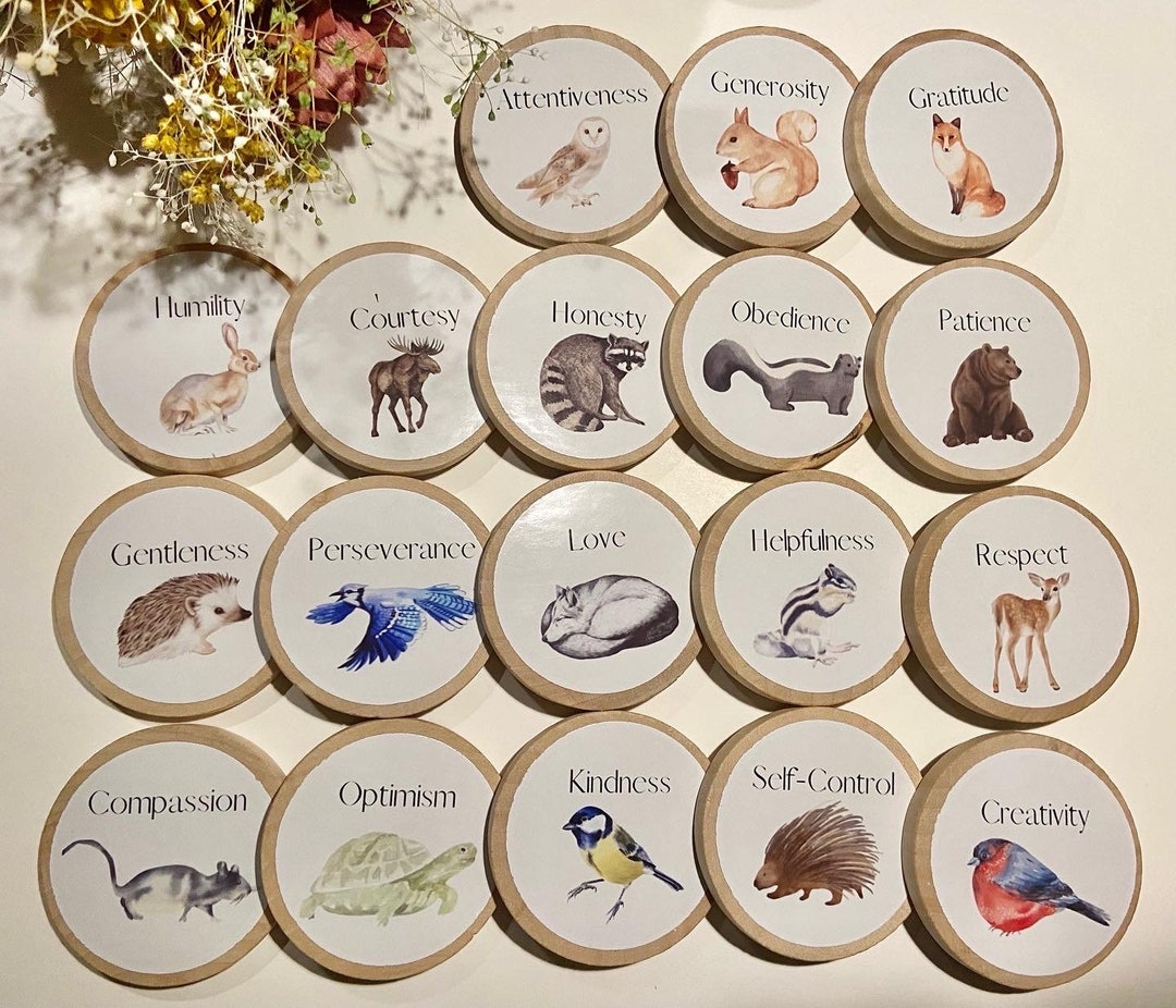 Core Value and Character Traits TOKENS - Set of 18-watercolor Inspired ...