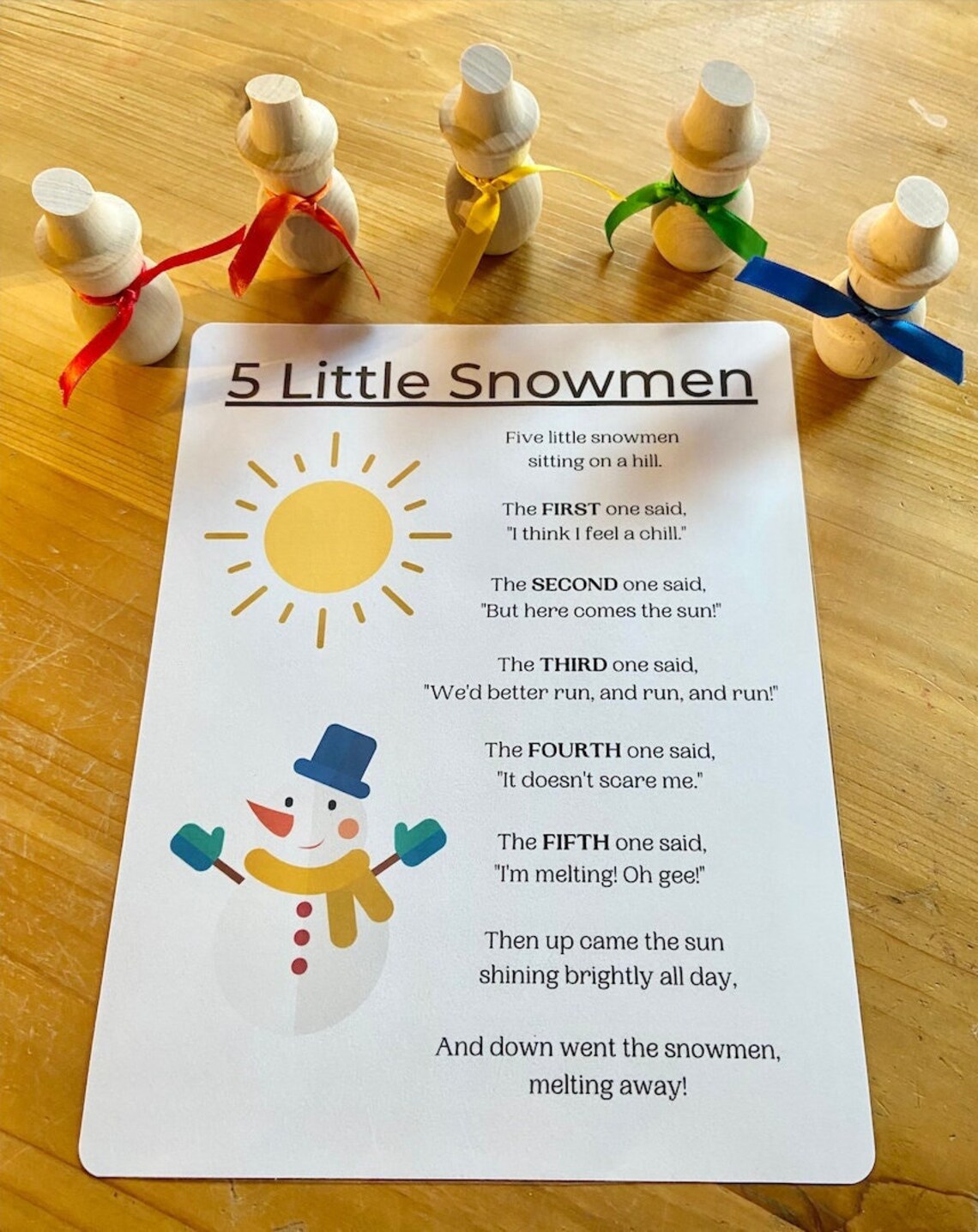 Five Little Snowmen Poetry Set - Set of 5 Wooden Snowmen and Wipeable ...