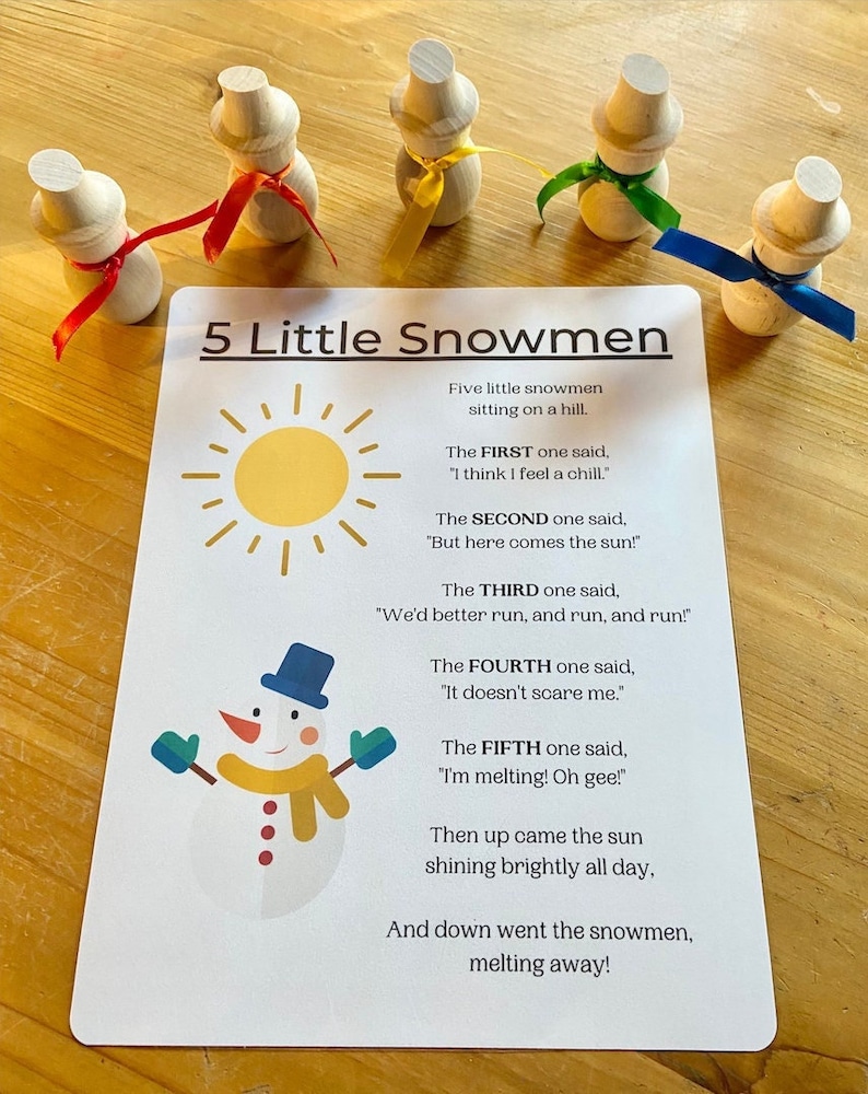 Five Little Snowmen Poetry Set Set of 5 Wooden Snowmen and - Etsy