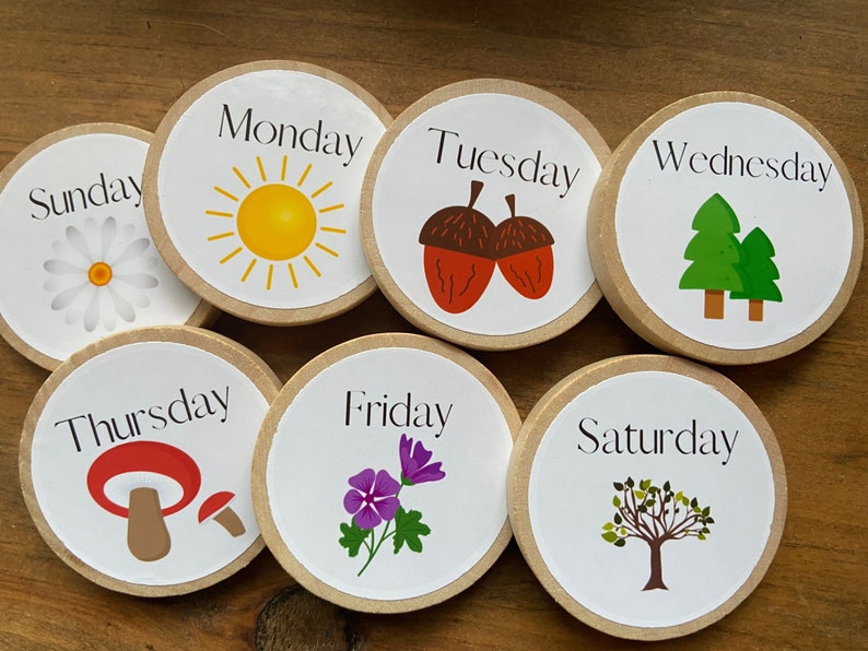 Days of the Week Wooden Learning Tokens and Magnets Set of 7 - Etsy