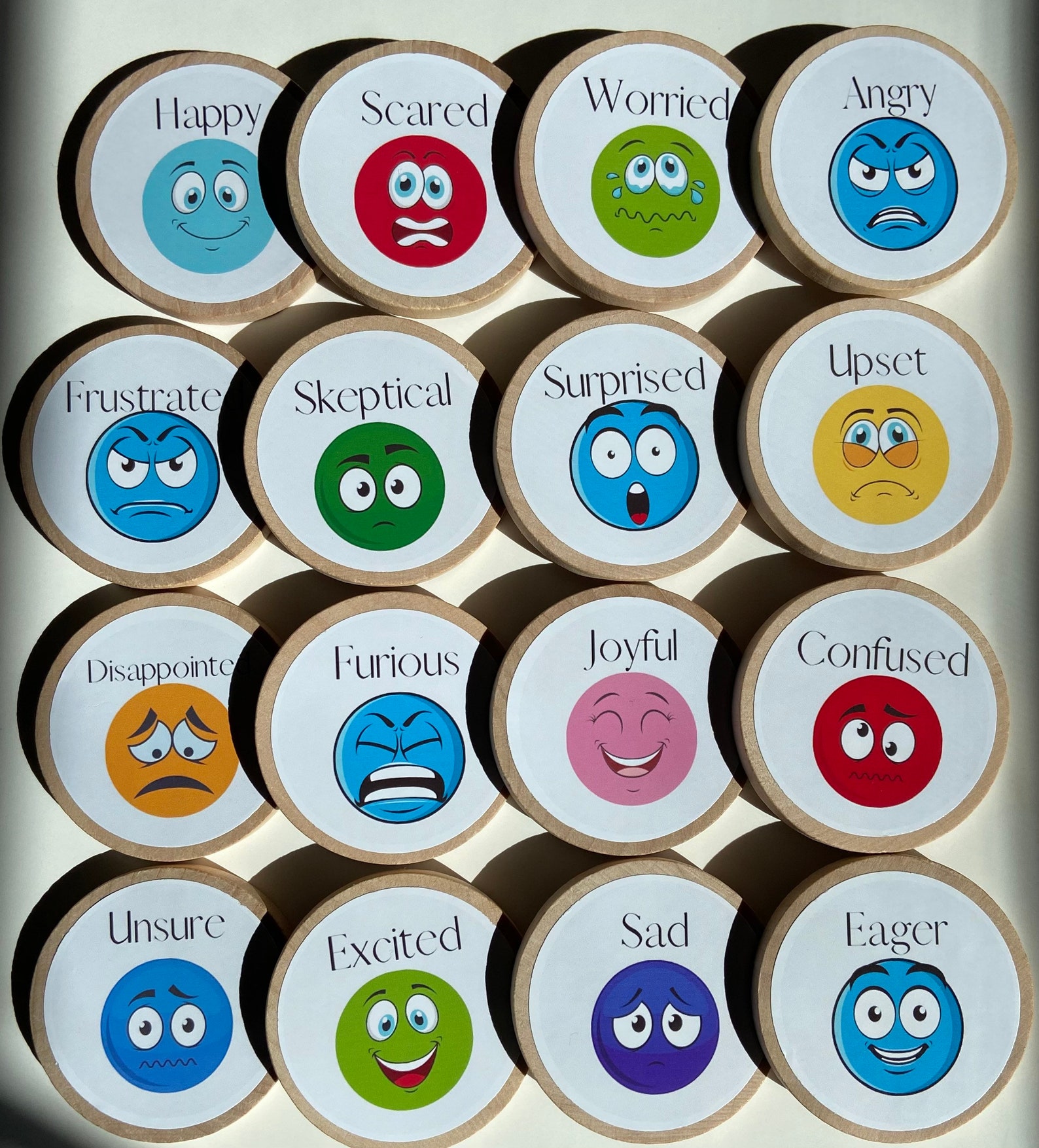 Wooden Emotions and Feelings Coins + Magnets for Learning-elementary ...