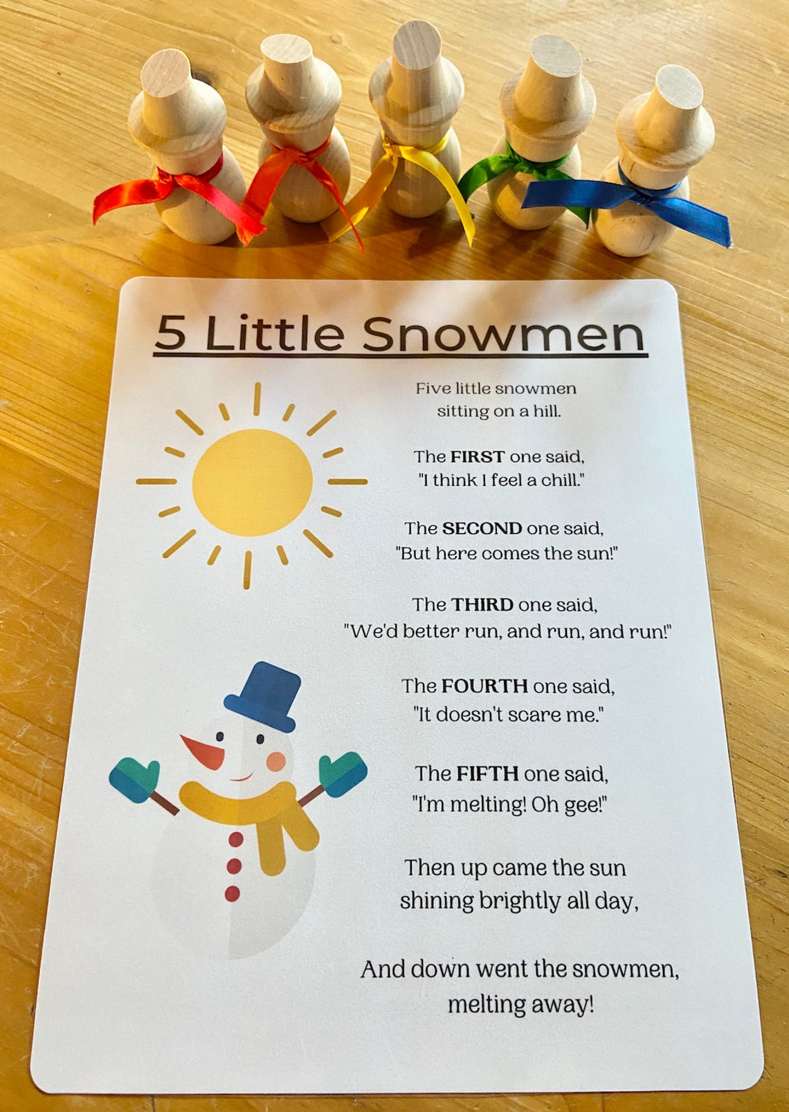 Five Little Snowmen Poetry Set - Set of 5 Wooden Snowmen and Wipeable ...