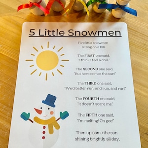 Five Little Snowmen Poetry Set - Set of 5 Wooden Snowmen and Wipeable ...