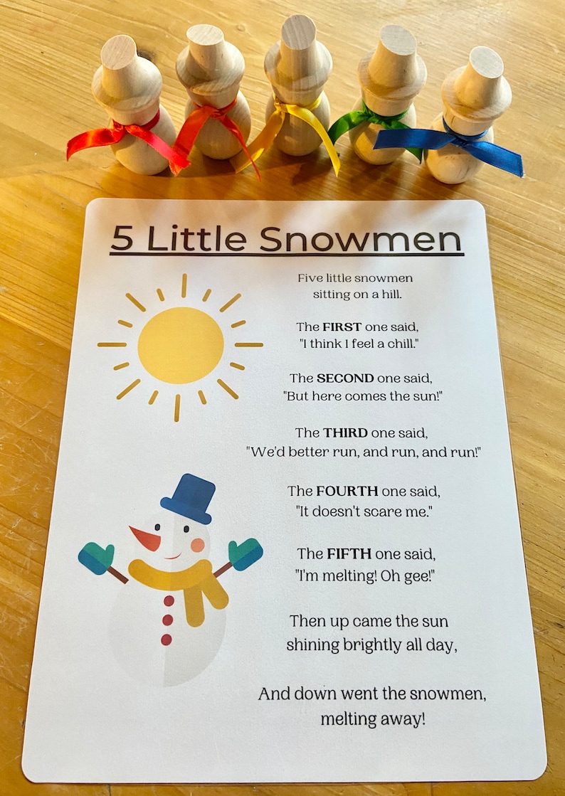 Five Little Snowmen Poetry Set Set of 5 Wooden Snowmen and - Etsy