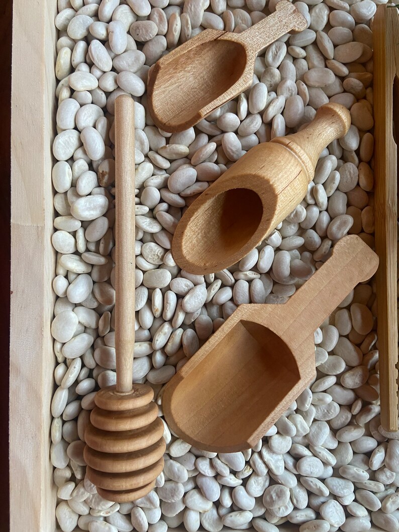 Set of Wooden Sensory Tools Sensory Tray Scoops Tongs and - Etsy