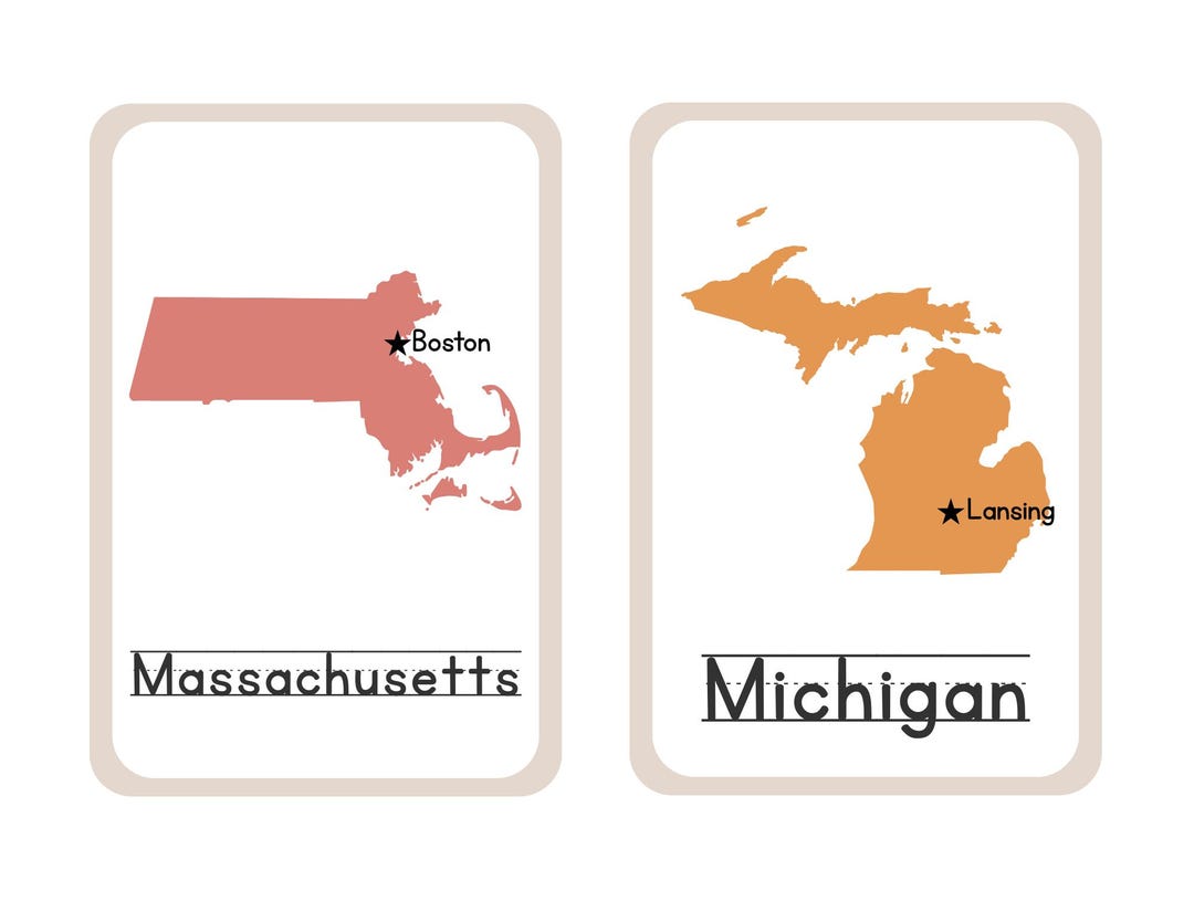 50 States With Capitals Flashcards - United States - Set of 50-colorful ...