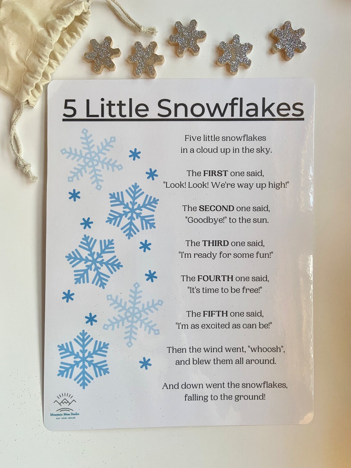 Five Little Snowflakes Poetry Set - Set of 5 Wooden Glittery Snowflakes ...