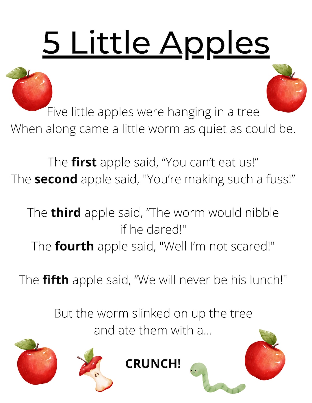 Five Little Apples Poem - Interactive Poetry - Fall Poetry Ideas for ...