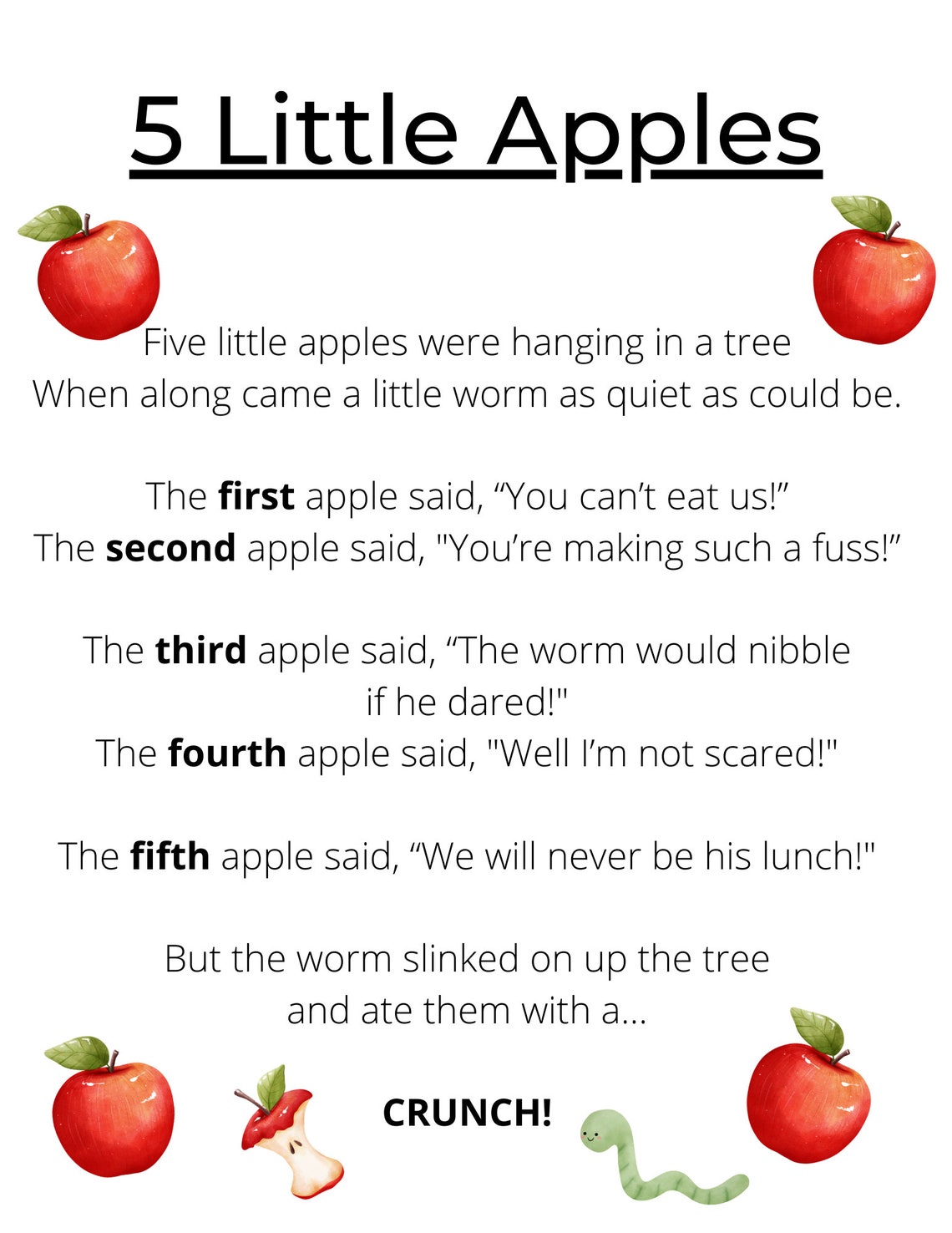 Five Little Apples Poem - Interactive Poetry - Fall Poetry Ideas for ...