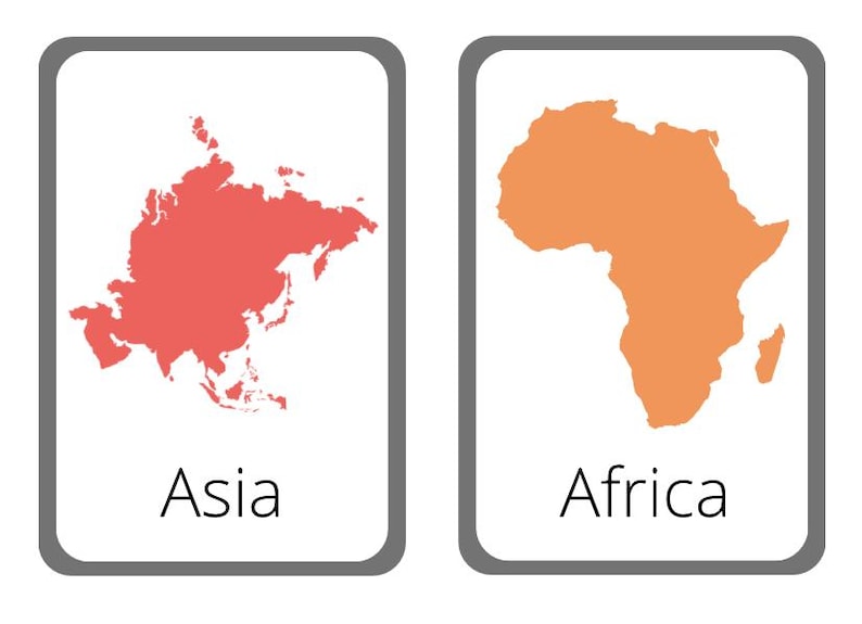 Kontinente der Welt Bunte Bildkarten - 8er Set - Bunt mit gut lesbarer ...