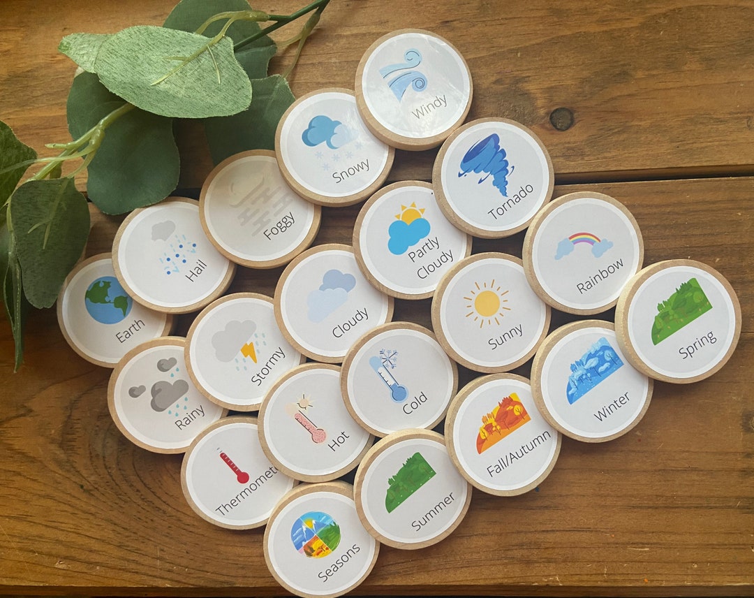 Weather and Seasons Wooden Learning Tiles and Magnets - Set of 20 ...