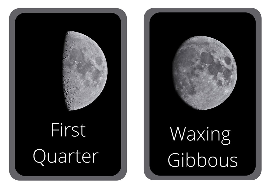 Phases of the Moon Flashcards - Elementary + Homeschool Science -set of ...