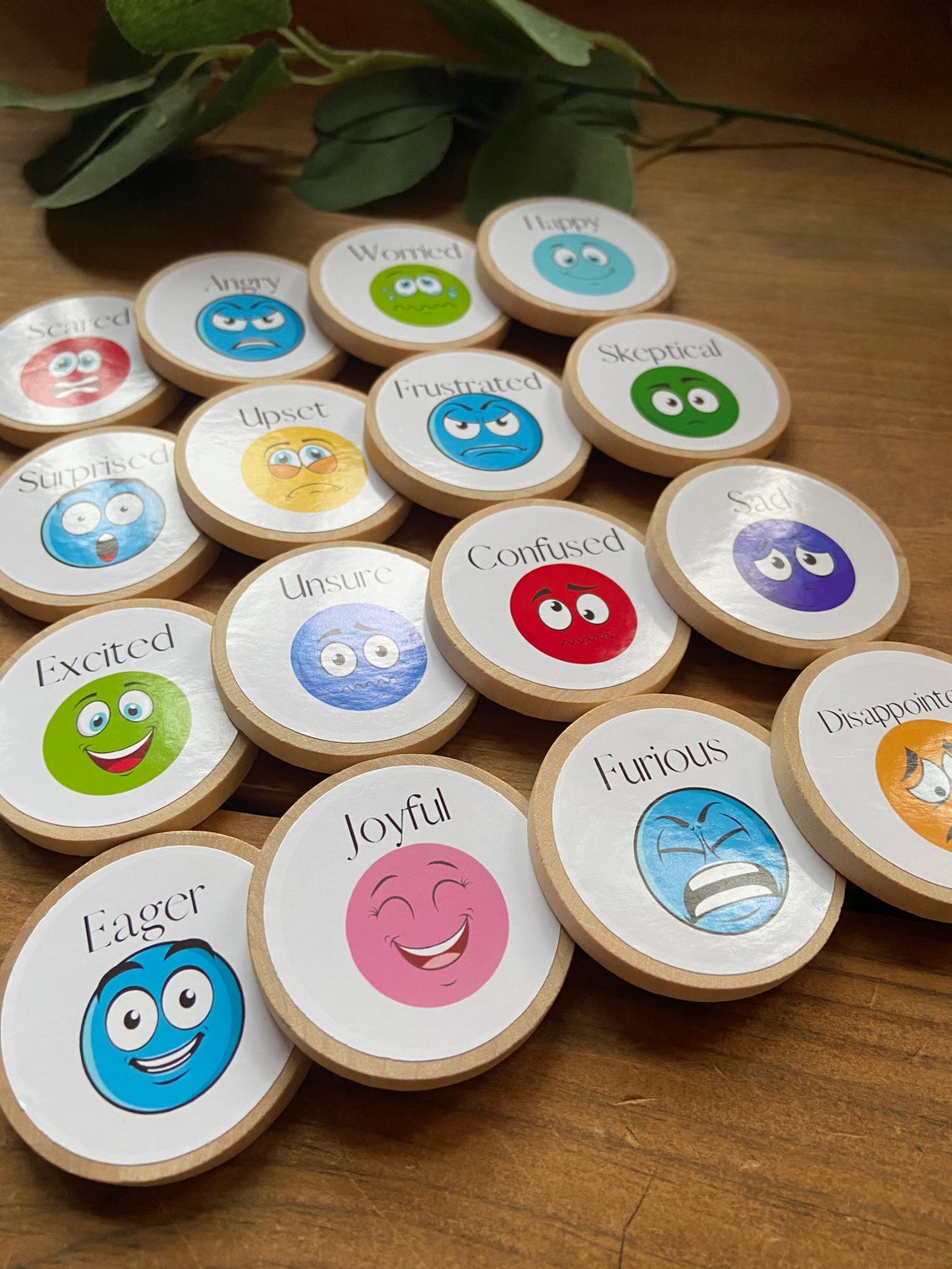 Wooden Emotions and Feelings Coins + Magnets for Learning-elementary ...
