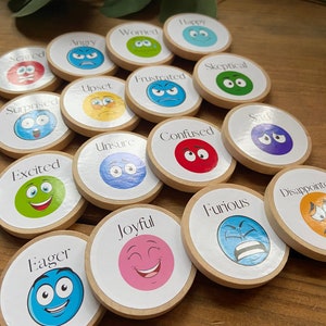 Wooden Emotions and Feelings Coins + Magnets for Learning-elementary ...