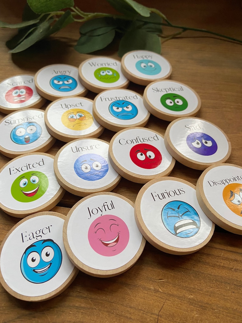 Wooden Emotions and Feelings Coins + Magnets for Learning-elementary ...