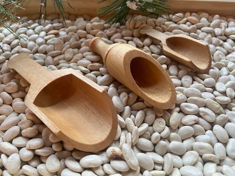 Set of Mini Wooden Scoops - Sensory Tray Scoops - Set of Three Scoops ...