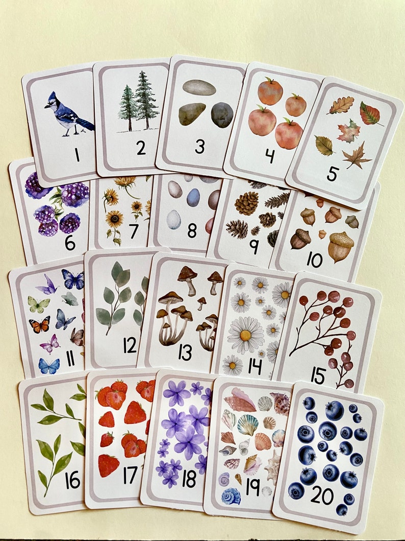 Nature-themed Counting Number Cards 1-20 -watercolor-style Flashcards ...