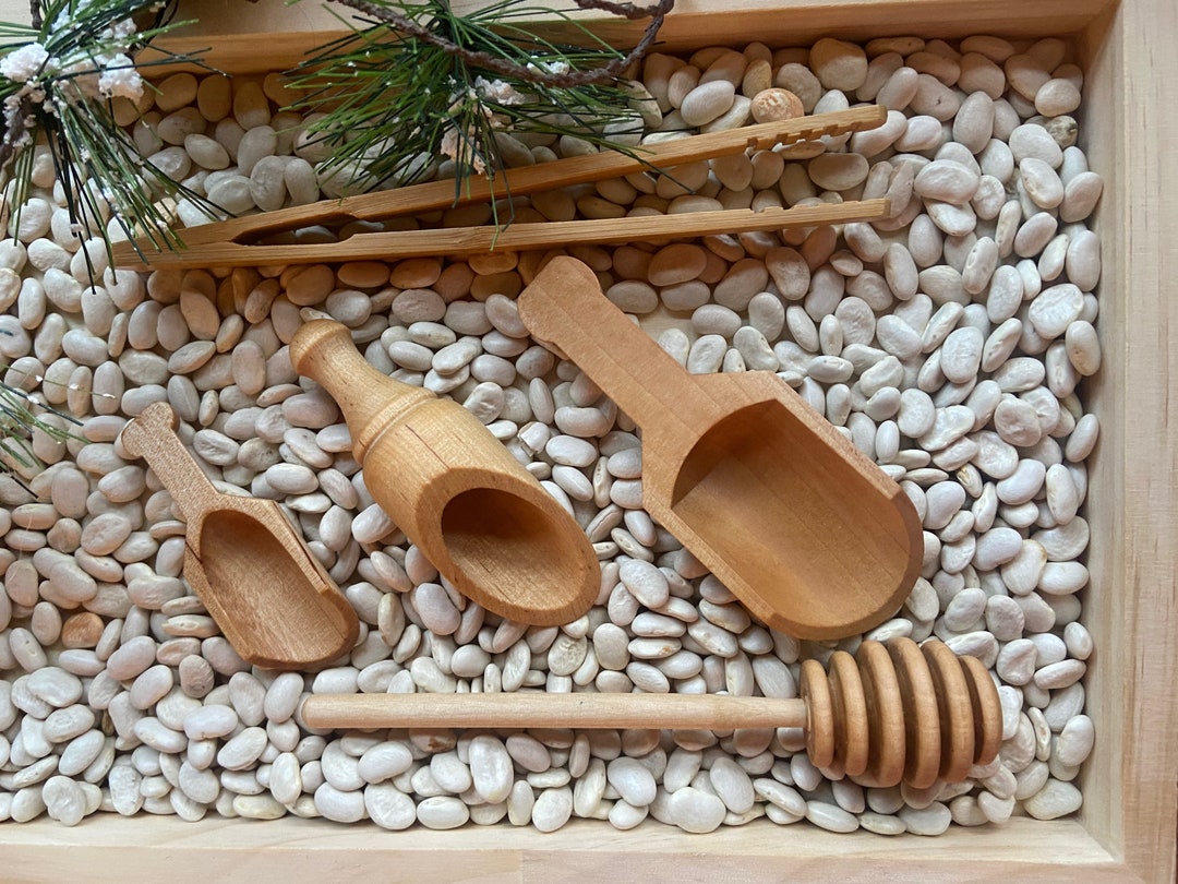 Set of Wooden Sensory Tools - Sensory Tray Scoops, Tongs, and Honey ...