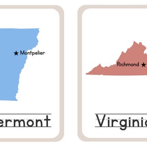 50 States Flashcards W/ Capitals - United States - Set of 50-colorful W ...