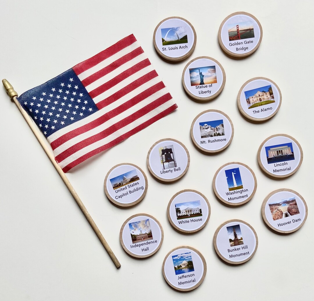Wooden American Landmarks and Monuments Tokens + Magnets -educational ...