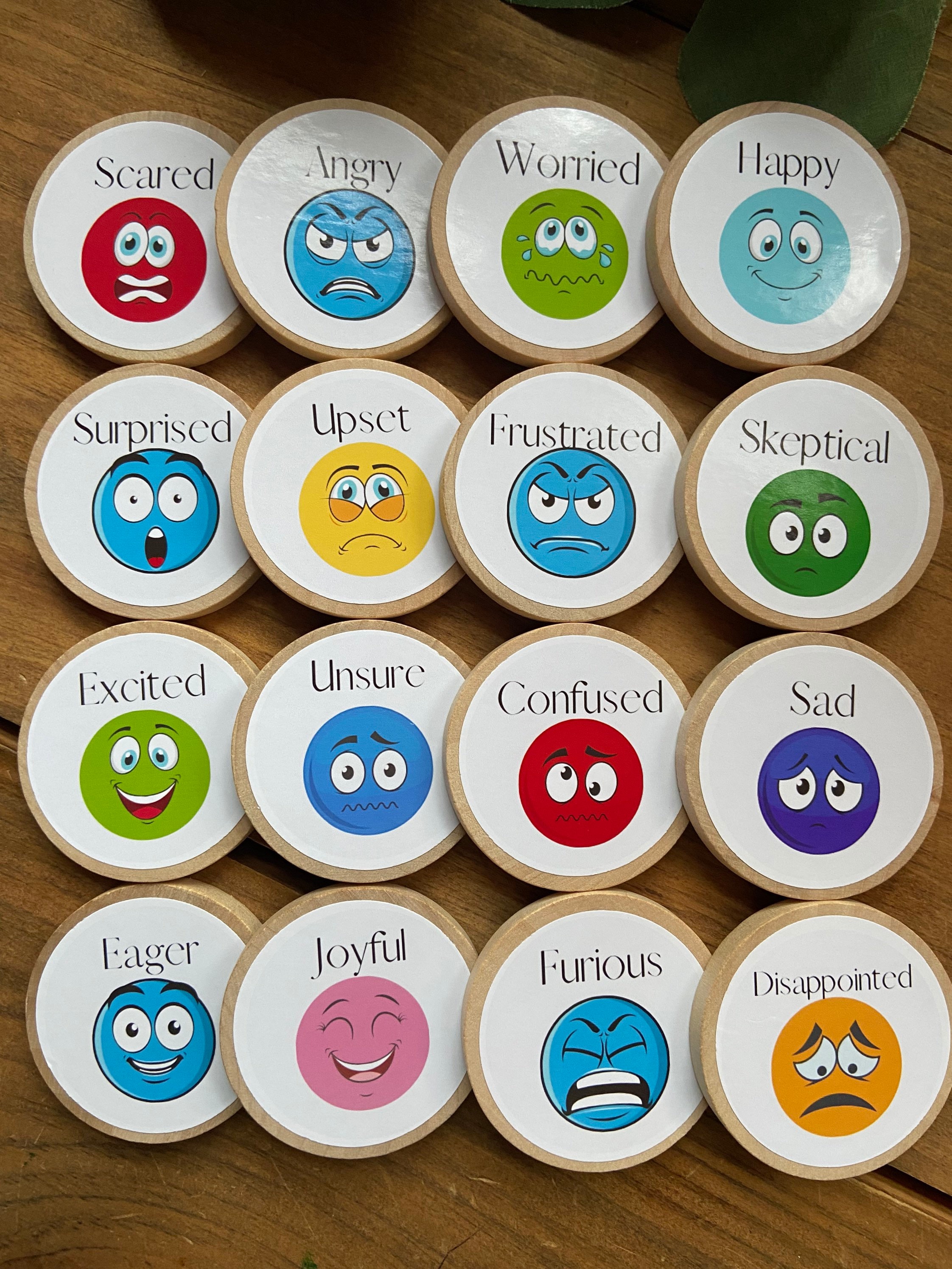 Wooden Emotions and Feelings Coins + Magnets for Learning-elementary ...