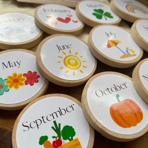 Months of the Year Wooden Learning Tokens + Magnets - Set of 12 ...