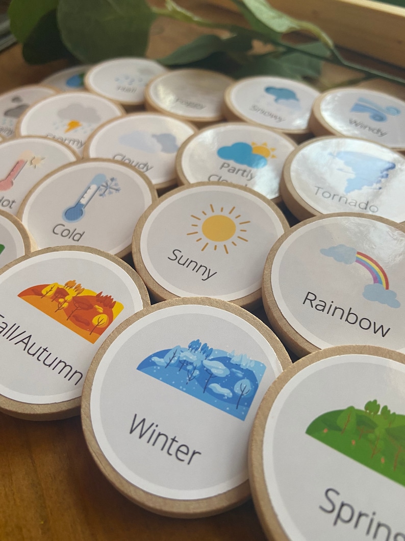 Weather and Seasons Wooden Learning Tiles Set of 20 | Etsy