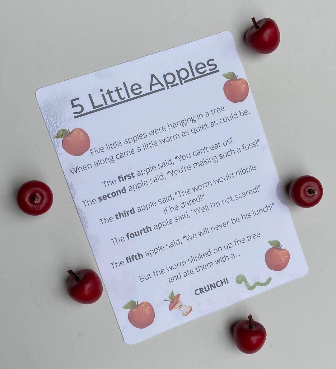 Five Little Apples Poetry Set - Set of 5 Wooden Apples and Wipeable ...