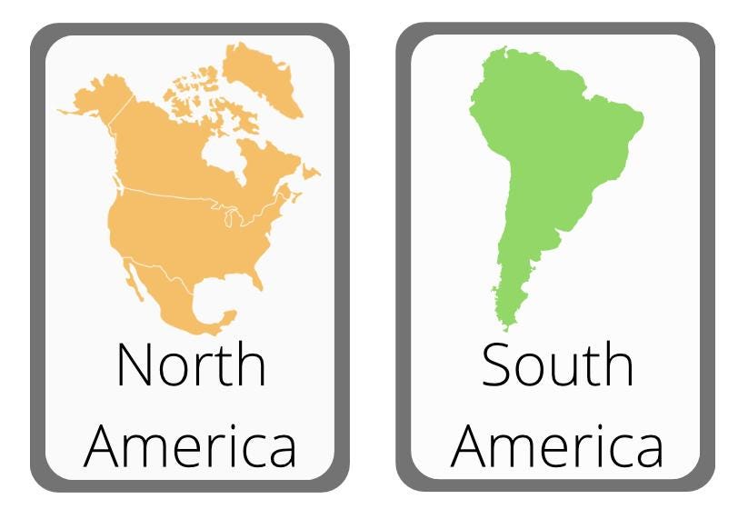 Kontinente der Welt Bunte Bildkarten - 8er Set - Bunt mit gut lesbarer ...