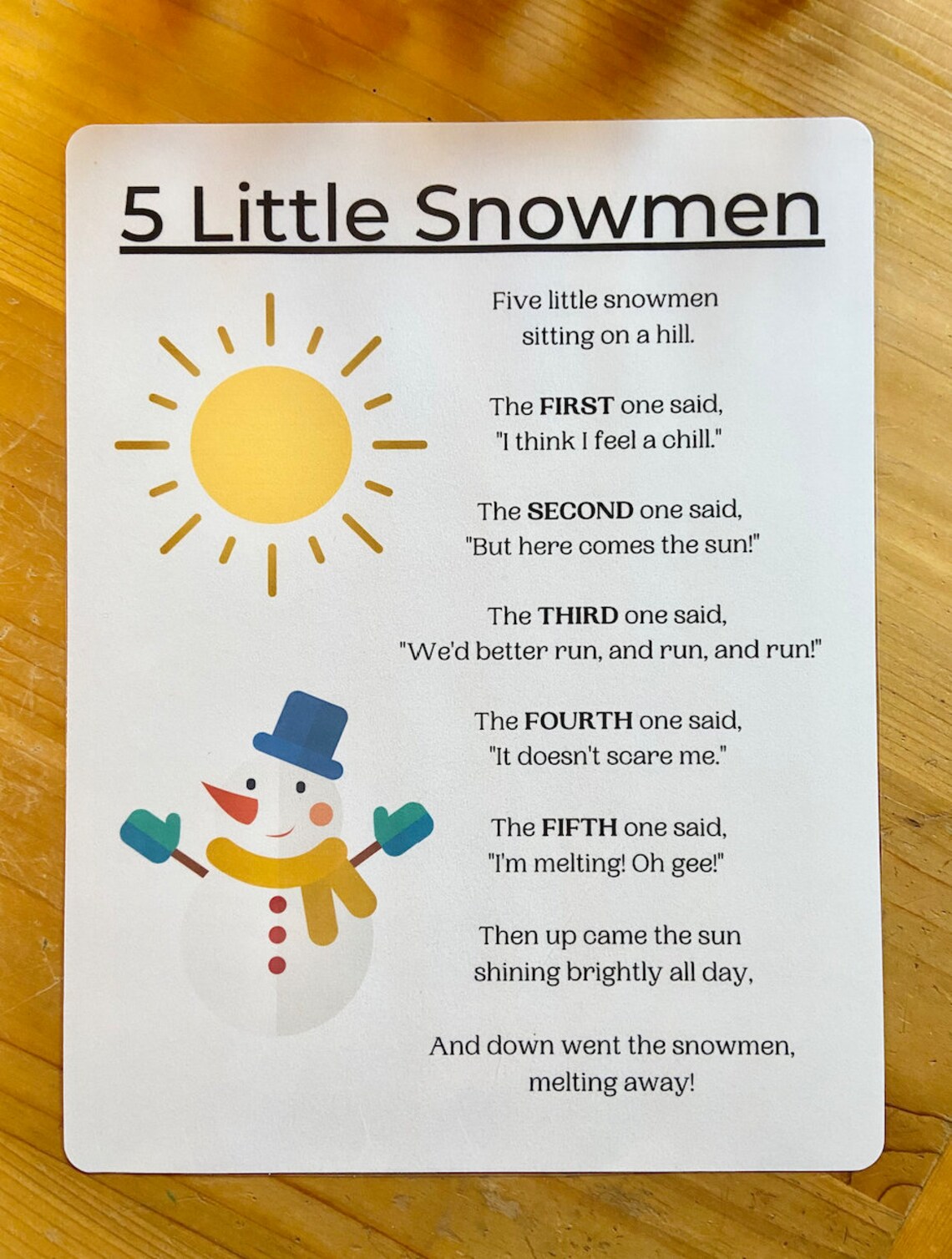 Five Little Snowmen Poetry Set Set of 5 Wooden Snowmen and - Etsy