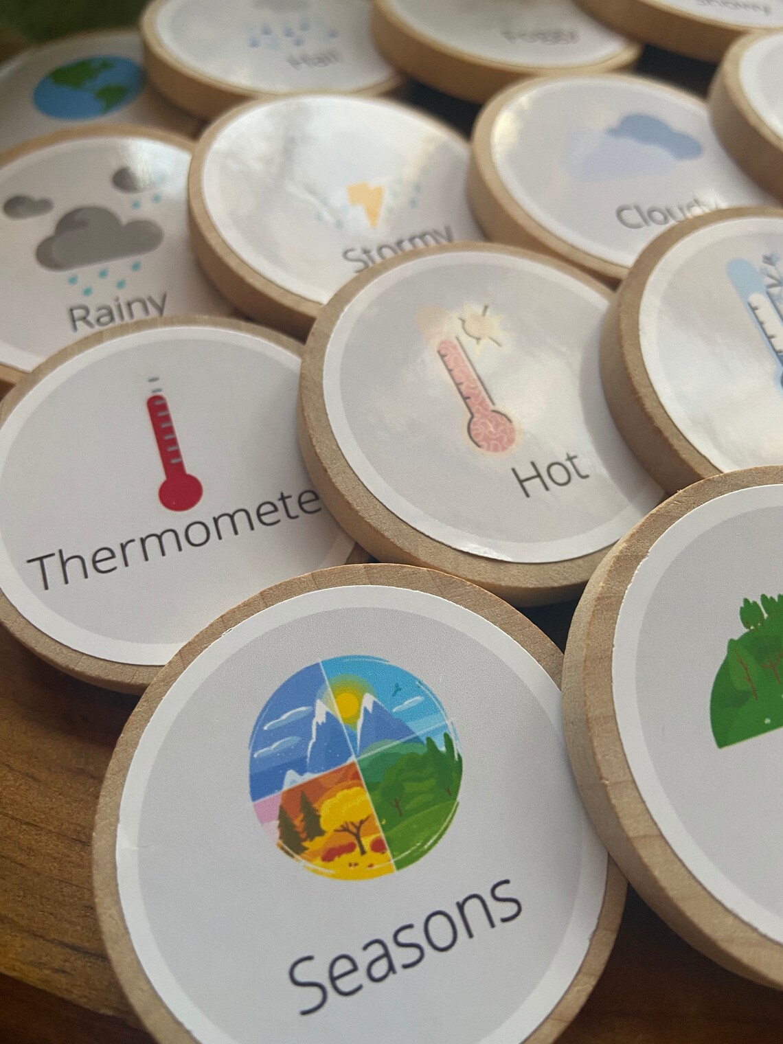 Weather and Seasons Wooden Learning Tiles Set of 20 | Etsy