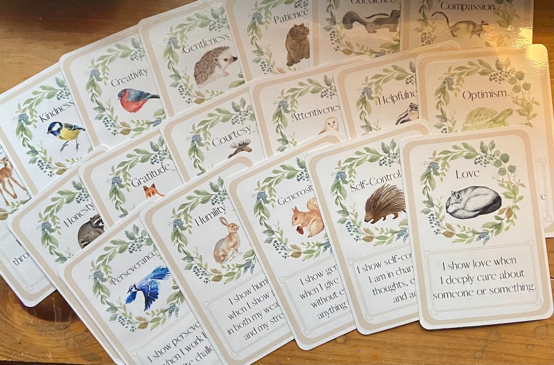 Core Value and Character Traits Cards - Set of 18- Watercolor Inspired ...