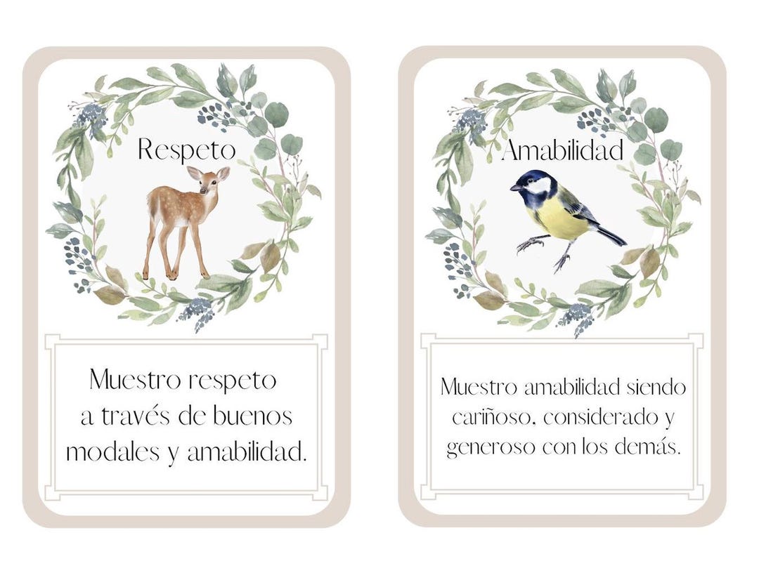 Spanish Core Values & Character Traits Cards - Watercolor, Nature ...