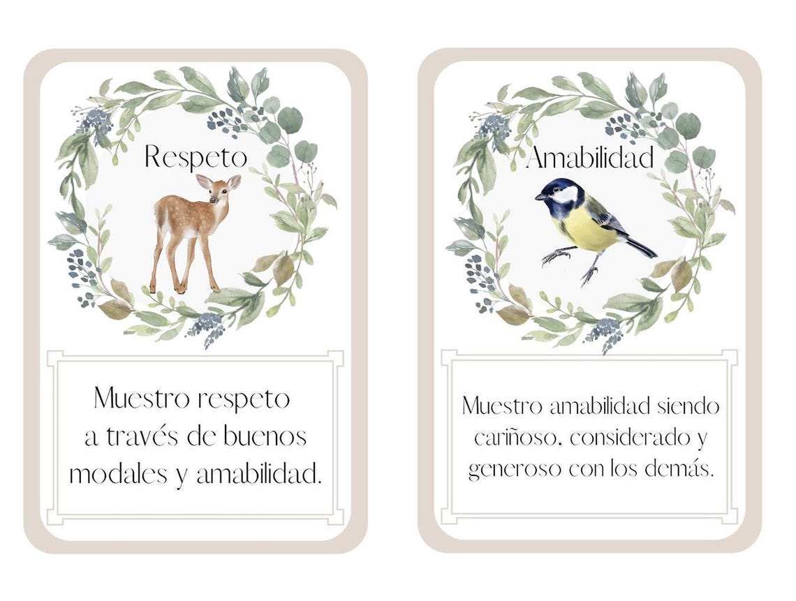 Spanish Core Values & Character Traits Cards - Watercolor, Nature ...