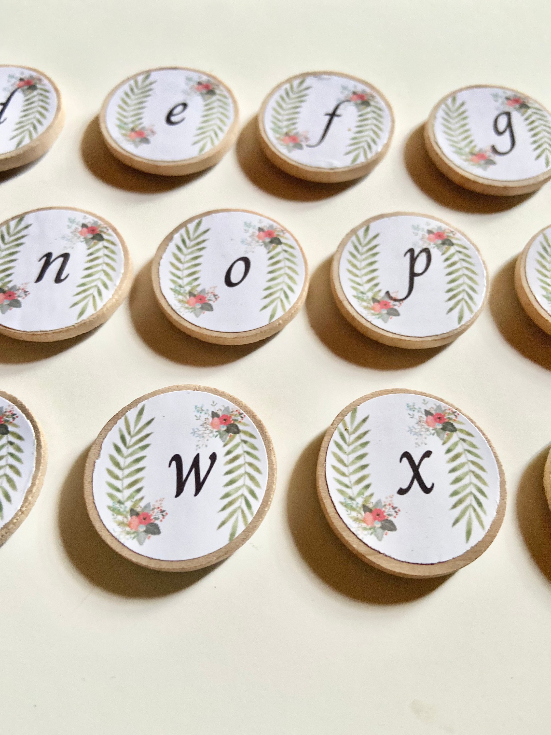Wooden Lowercase Alphabet Magnets Floral Design Set of 26 - Etsy