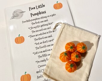 Five Little Pumpkins Poem With Felted Pumpkins for Reading Practice and ...