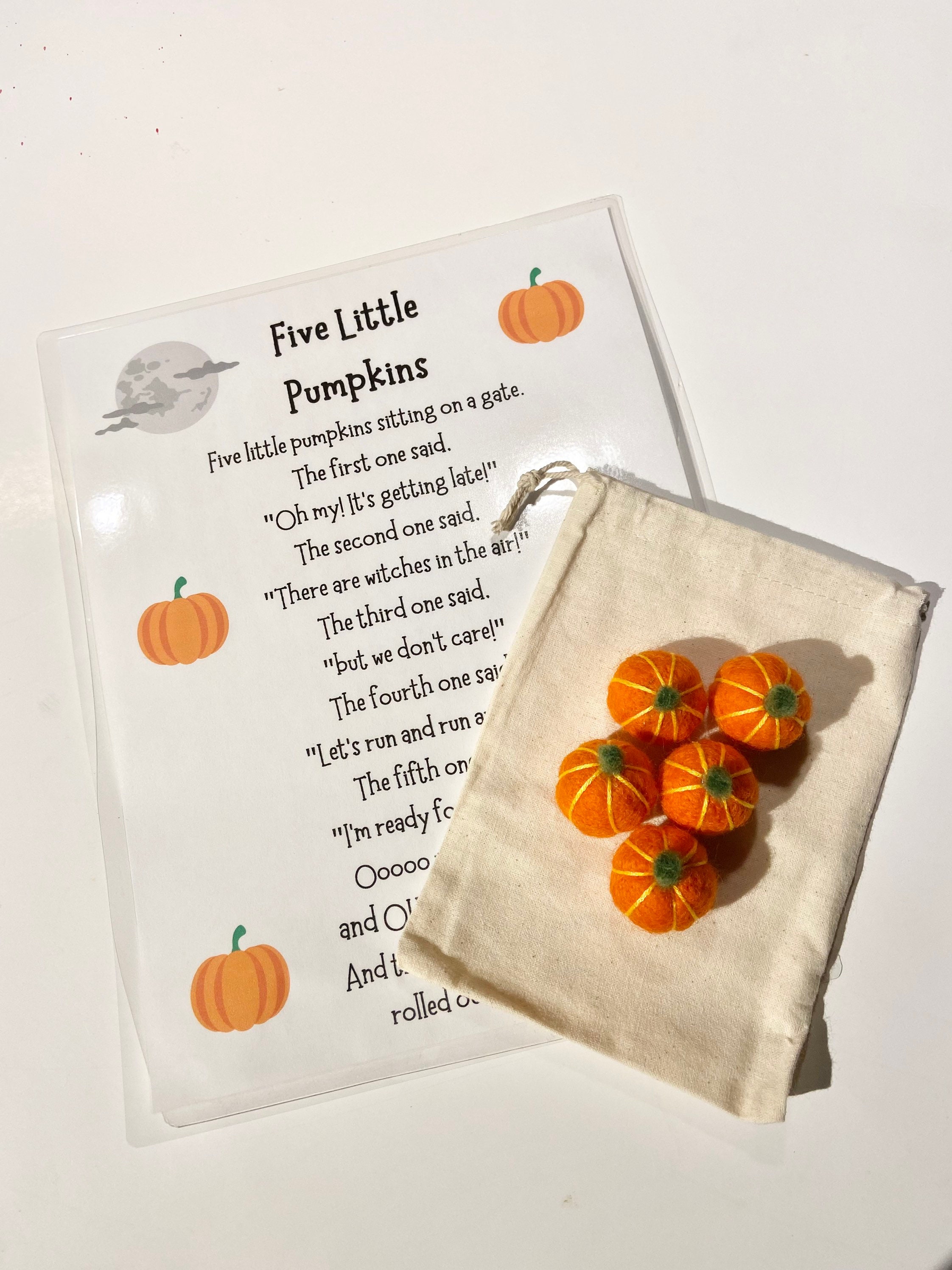 Five Little Pumpkins Poem With Felted Pumpkins for Reading | Etsy