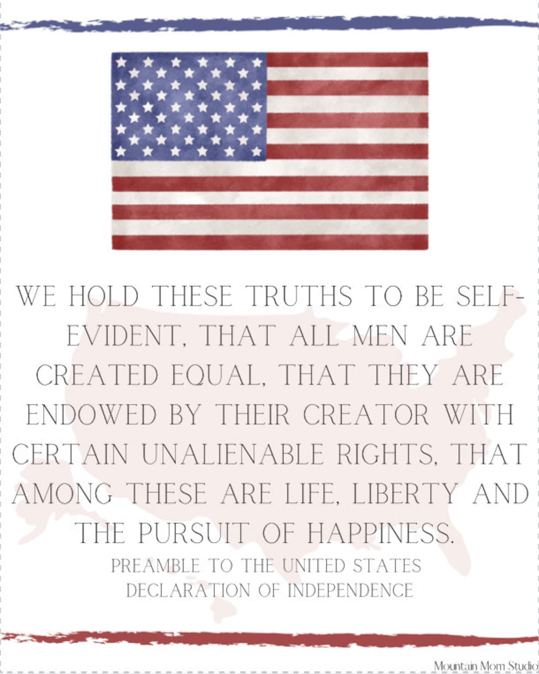 Preamble to the Declaration of Independence - Watercolor Inspired ...