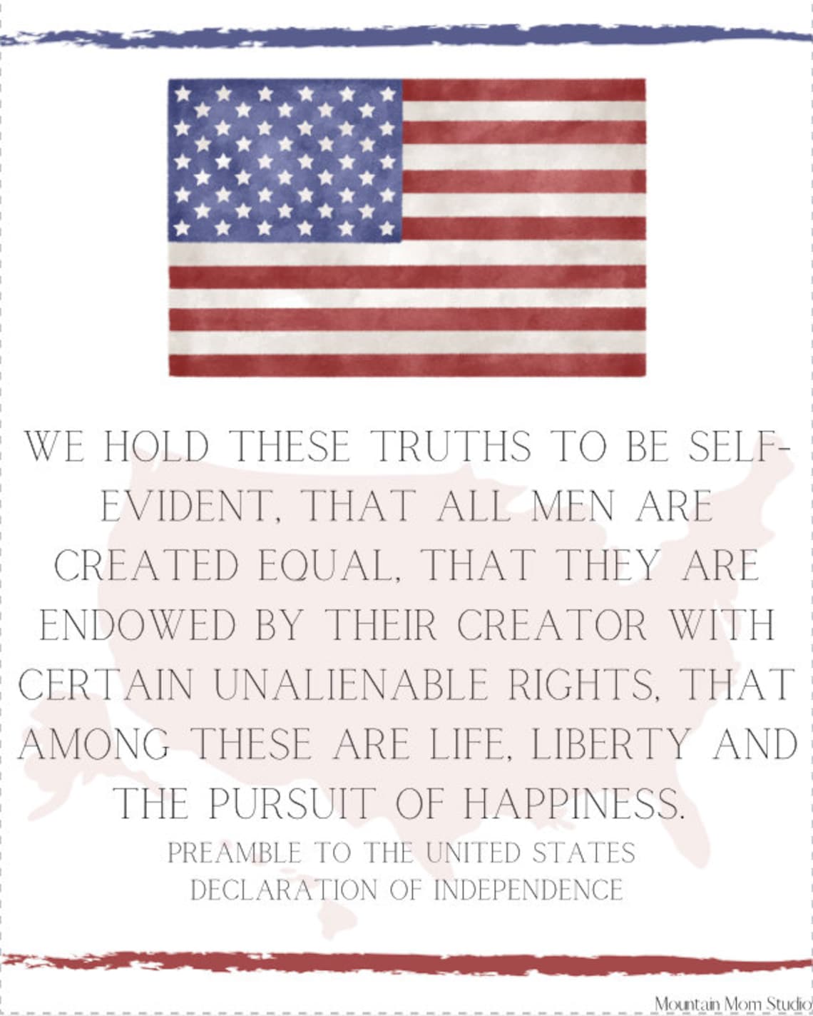 Preamble to the Declaration of Independence - Watercolor Inspired ...