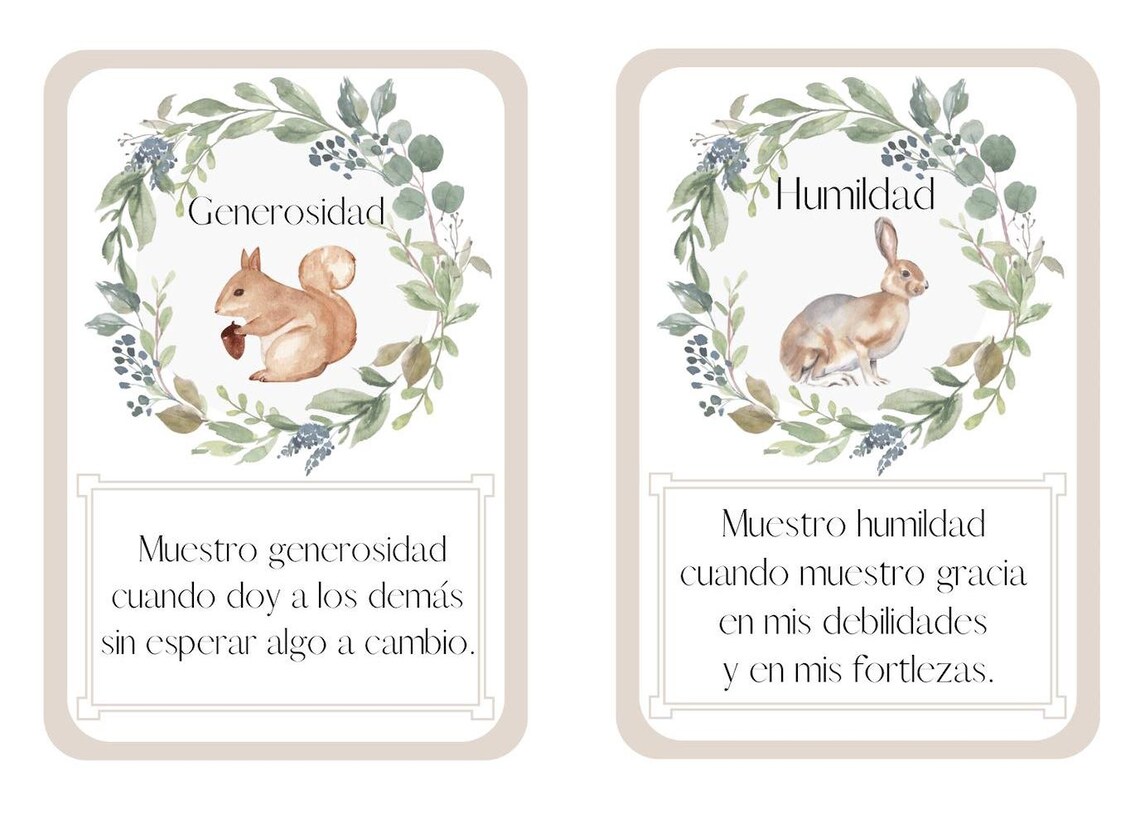 Spanish Core Values & Character Traits Cards - Watercolor, Nature ...
