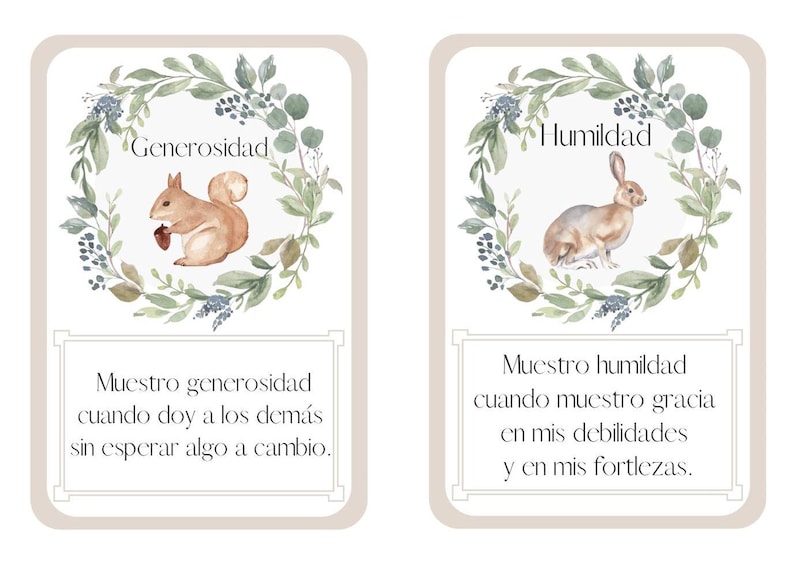 Spanish Core Values & Character Traits Cards - Watercolor, Nature ...