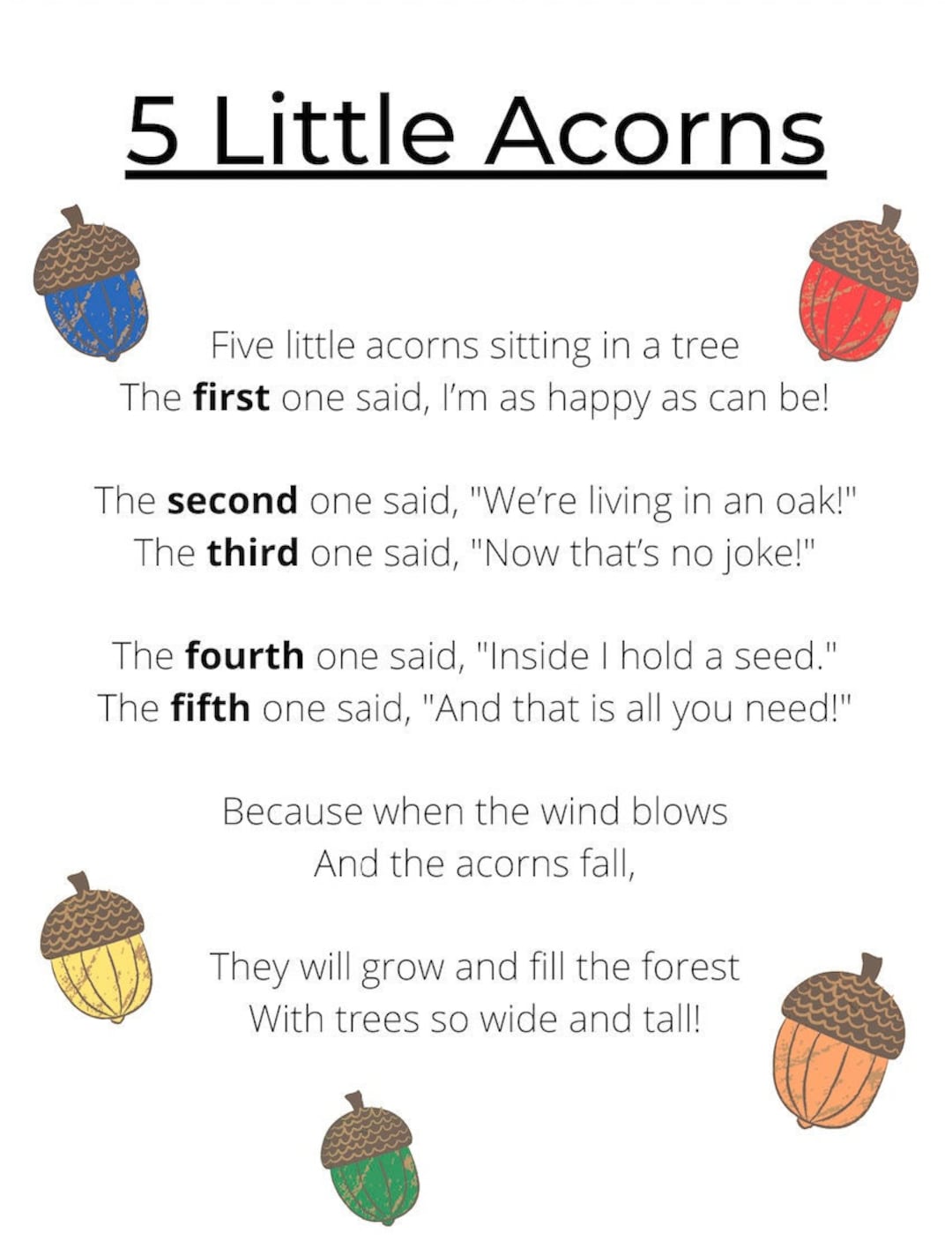 Five Little Acorns Poem - Interactive Poetry - Fall Poetry - DIGITAL ...