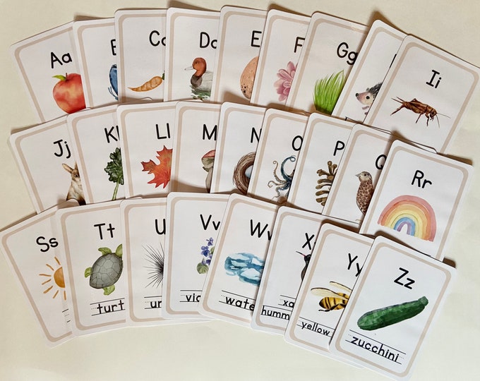 Nature-themed Alphabet Cards Watercolor-style, Nature-inspired ...