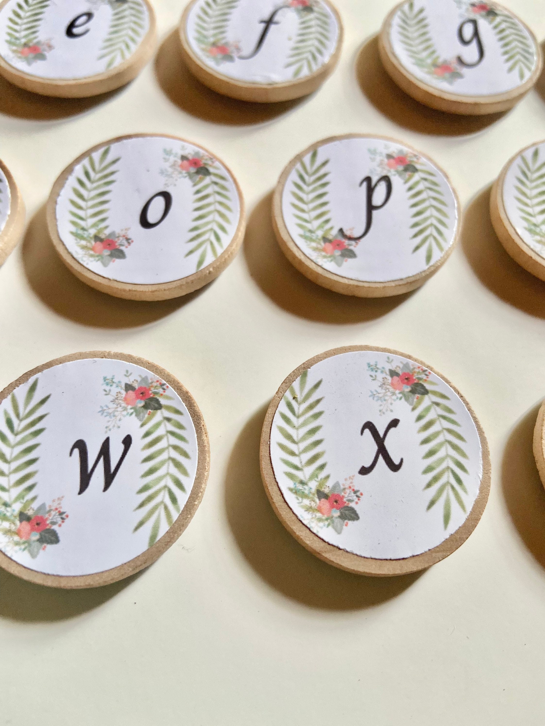 Wooden Lowercase Alphabet Magnets Floral Design Set of 26 - Etsy