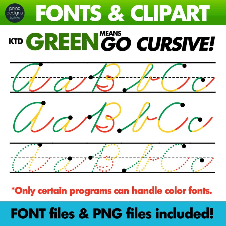 Cursive Fonts for Schools: Dyslexic Font Assistance KTD Green - Etsy
