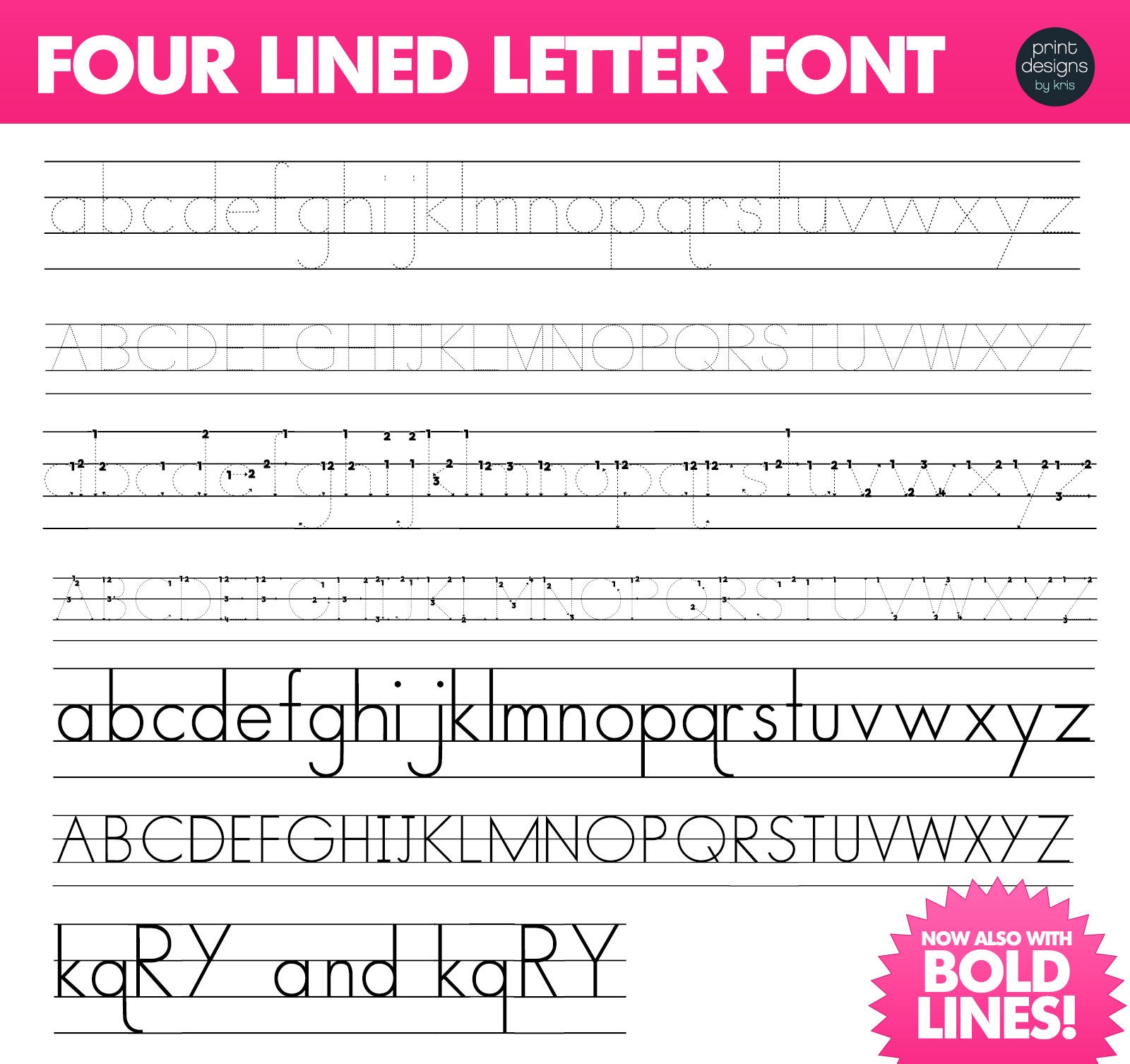 Fuente de trazado de letras del alfabeto de cuatro líneas | Etsy España