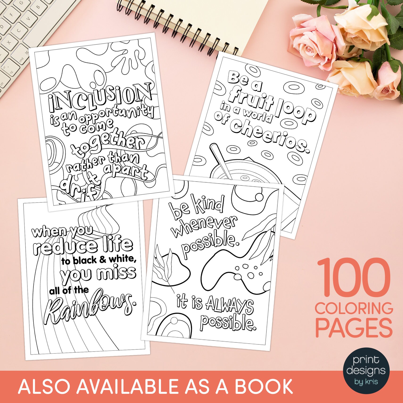 100 Kindness, Inclusions, Diversity Quotes Adult Coloring Pages or Teen ...